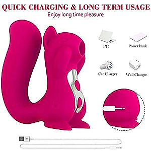 Squirrel Sucking Vibrator Adult Toy for Couples Sexual Pleasure, Clitoral Suction Cup Vibrating Dildo Sex Toy Vibrator for Women, Rechargeable Silent Vibrator with 10 Sucking and Thrusting Modes
