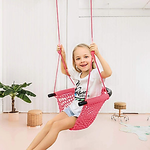JKsmart Swing Seat for Kids Heavy Duty Rope Play Secure Children Swing Set,Perfect for Indoor,Outdoor,Playground,Home,Tree,with Snap Hooks and Swing Straps,440 lbs Capacity,Pink