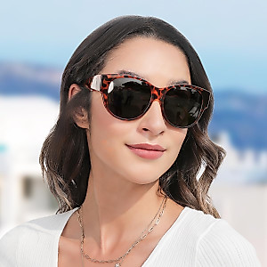 Br’Guras Oversized Polarized Fit over Sunglasses Over Glasses for Men and Women (Amber leopard, Black)