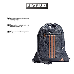 adidas Alliance II Sackpack, Drawstring, Lightweight Small Gym Bag for Women, Soccer Backpack, Jersey Onix Grey/Rose Gold, One Size