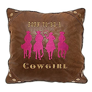 Carstens, Inc. Born to Be a Cowgirl Western 18"x18" Throw Pillow, Brown