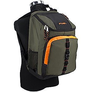 FUEL Top Load Multipurpose Backpack, Extra Large Main Compartment w/Easy Access, Padded Back w/Adjustable Comfort Straps, Front Molle Loops - Army Green/Blaze Orange