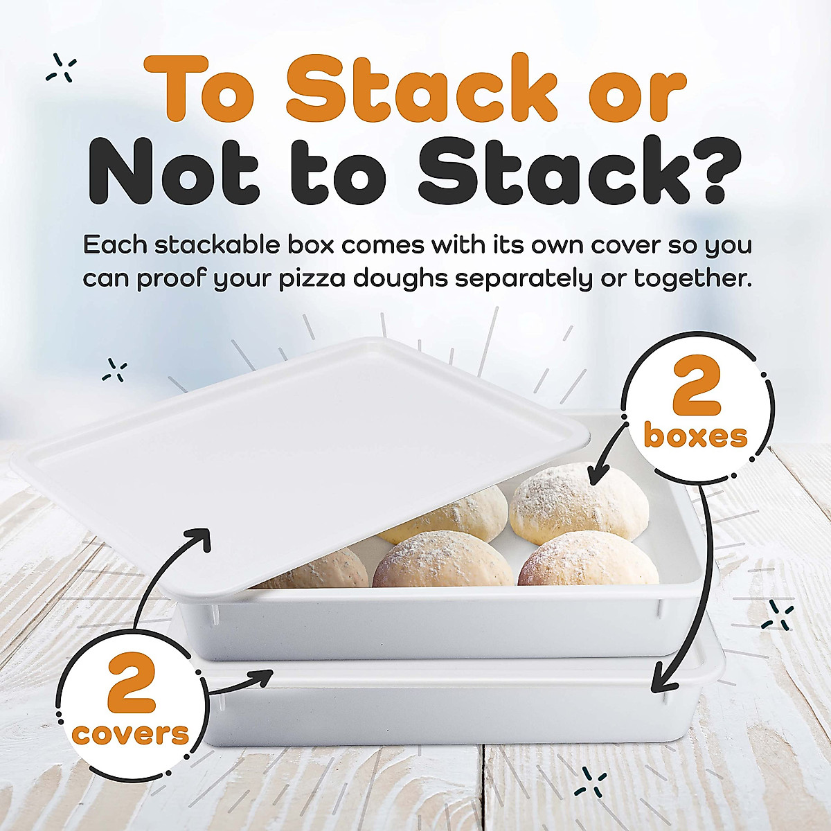 GSM Brands Pizza Dough Proofing Box - Stackable Commercial Quality Trays with Covers (17.25 x 13 Inches) - 2 Trays and 2 Covers