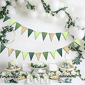 Gold Green Triangle Banner Decoration Greenery Party Supplies Bunting Signs for Birthday Nursery Classroom Anniversary Decoration Graduation Back to School Flags 15 pcs (Golden Green Atrovirens ) 10 Feet