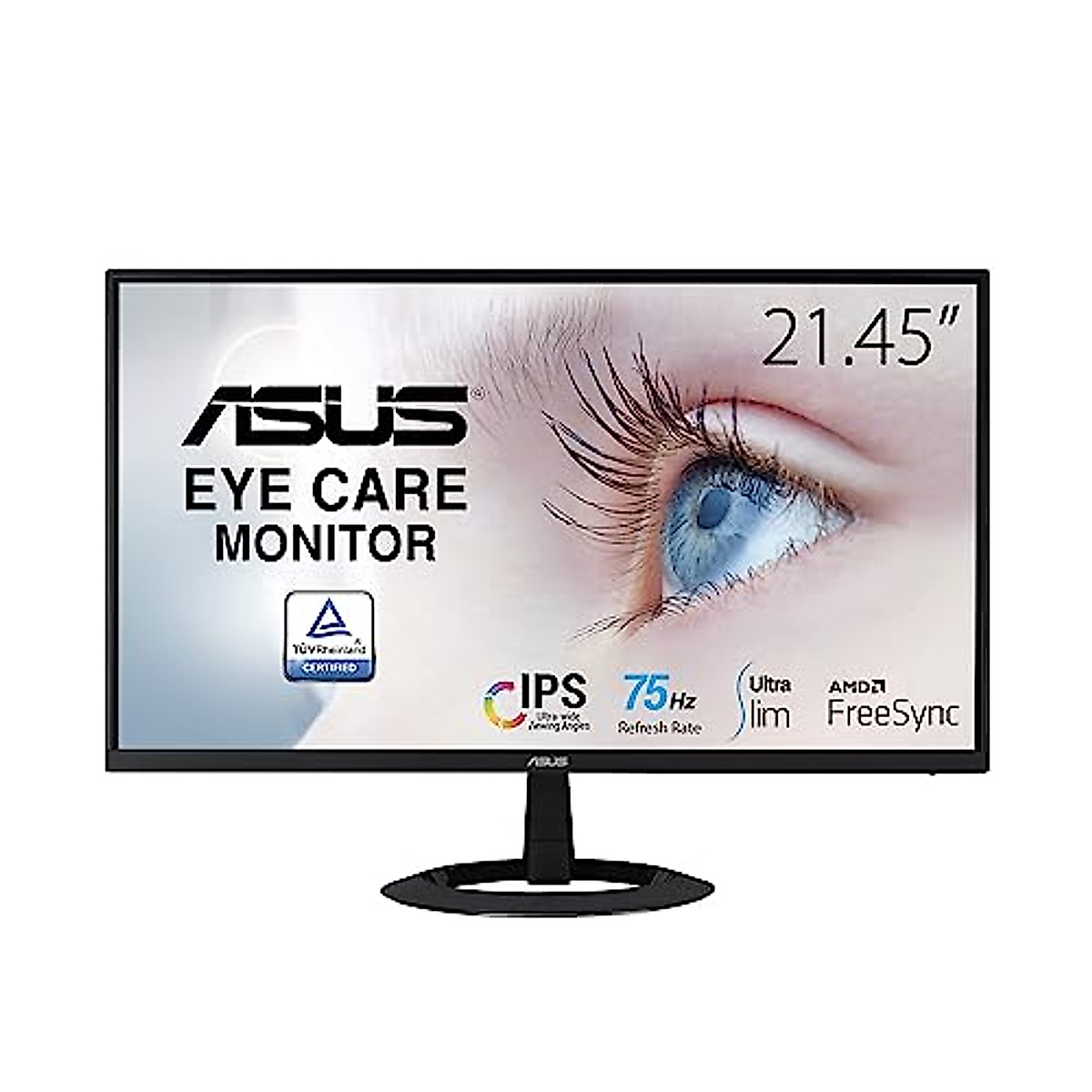 ASUS 22” (21.45” viewable) 1080P Eye Care Monitor (VZ22EHE) - Full HD, IPS, 75Hz, 1ms (MPRT), Adaptive-Sync, HDMI, Low Blue Light, Flicker Free, HDMI, VGA, Ultra-Slim,Black
