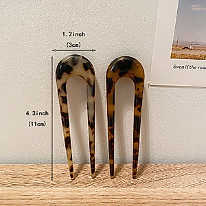 2 Pack Benefree French Style Cellulose Acetate Tortoise Shell U Shaped Hair Pins Fork 2 Prong Updo Chignon Pin for Women Girls Hairstyle Accessories（Tortoiseshell and White Tortoiseshell)