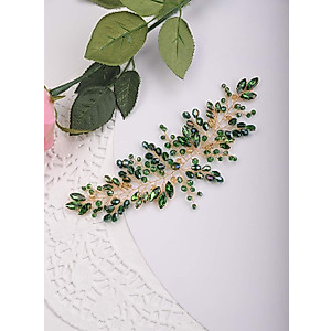 Kercisbeauty Bride Hair Accessories Green Crystal Hair Vine Gold Headband Evening Party Prom Women Hair Piece Vintage Wedding