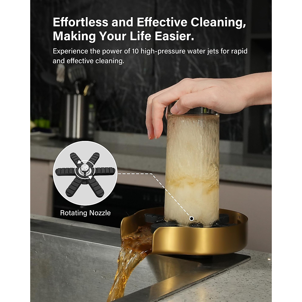 PIPPONER Glass Rinser for Kitchen Sink,Upgrade 360°Rotating Jet Cup Washer for Sink,Premium Stainless Steel Glass Washer for Kitchen Sink,Cup Washer Sink Attachment.(Brushed Champagne Gold)