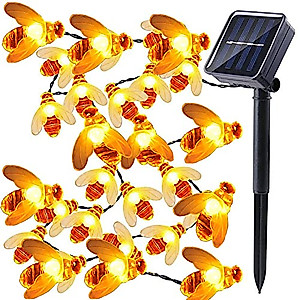 Christmas Lights,5M Solar Lights, String 20 Led Honey Bee Shape Solar Powered Fairy Lights, for Outdoor Home Garden Fence Summer Decoration