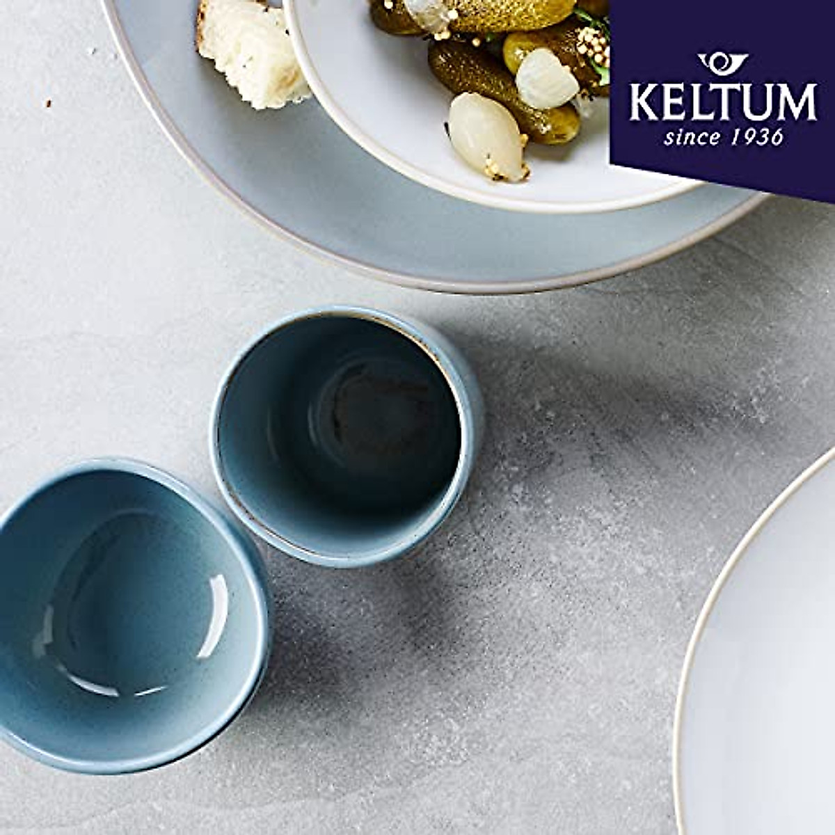 Keltum Smokey Blue Glazed Stoneware 8.5 oz. Mugs, Set of 2