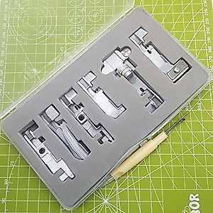 YICBOR 6pcs Overlock Serger Presser Foot Set for Singer 14CG754 14SH654 14SH754 14hd854 juki 644D、04D with Gift Brush Ripper