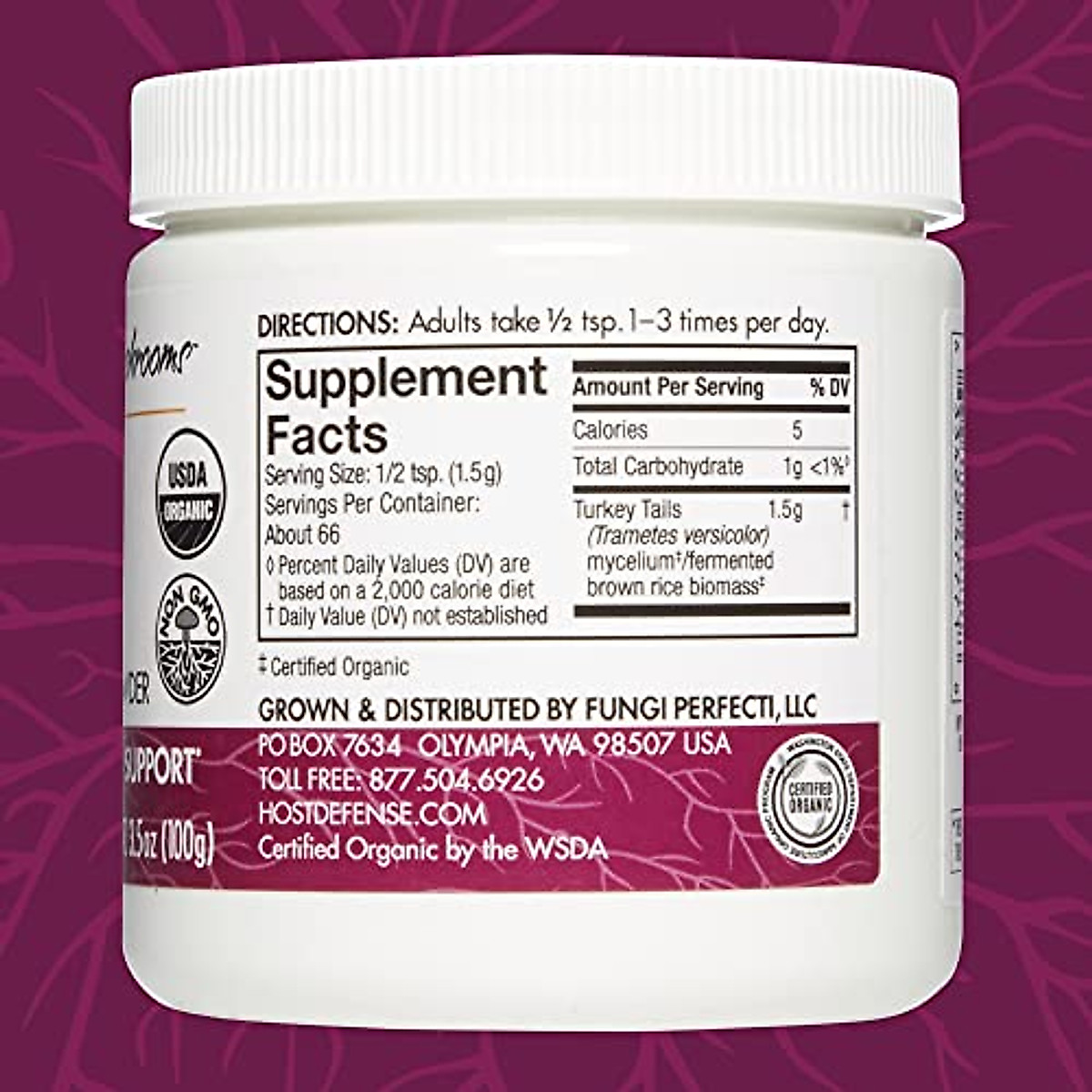 Host Defense, Turkey Tail Mushroom Powder, Supports Immune Health, Mushroom Supplement, Plain, 3.5 Ounce (Pack of 1)