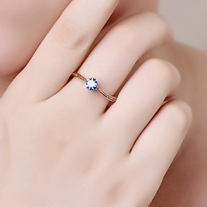 Narica 925 Sterling Silver Plated Ring Round Cut Created Blue Sapphire Rose Gold Eternity Wedding Engagement Ring for Women Size 9