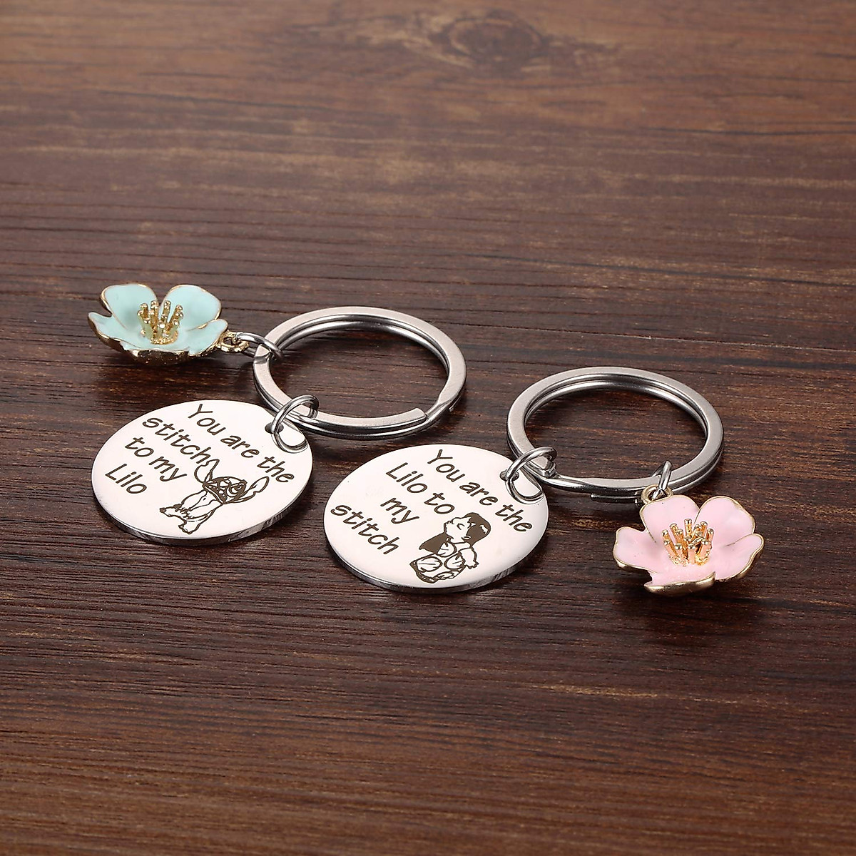 Stitch and Lilo Inspired Keychain Gift - You are The Lilo to My Stitch Keychains Cosplay Stich Jewelry Blue Pink Hibiscus Flowers Key Chains for Fans Collectors Friends Bestie BFF Keyring (2 Pack)