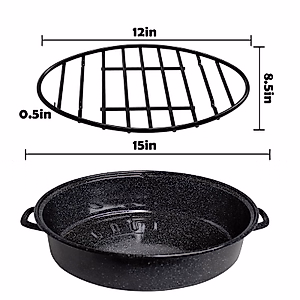 Palksky Oval Roasting Rack for 14”-19” Oval Roaster Pan/Roaster Oven, 12x8.5 Inch Non-Stick Roasting Rack Black with Integrated Feet, Oven and Dishwasher Safe, Kitchen Cooling Rack for Cooking