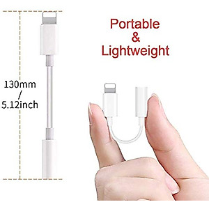 [Apple MFI Certified] 3 Pack for iPhone Headphone Adapter, iPhone 3.5mm Headphone Aux Audio Dongle Splitter Jack Adaptor for iPhone 12/11/11 Pro/XR/XS/X 8 7/iPad/iPod, Support All iOS System(White)