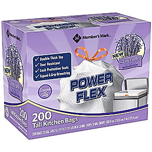 Members Mark Power Flex Tall Kitchen Drawstring Trash Bags (13 Gallon, 2 Rolls of 100 Ct, 200 Count Total), White