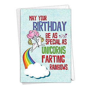 NobleWorks - Funny Happy Birthday Card with Envelope - Colorful Humor Card, Greeting Note - Unicorns and Rainbows C6892BDG