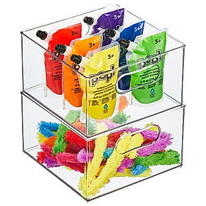mDesign Deep Plastic Stackable Storage Organizer Container Bin, Craft Room Organization for Classroom, Cupboard, Studio, Shelves, & Closet - Holds Sewing, Art Supplies, Ligne Collection, 2 Pack, Clear