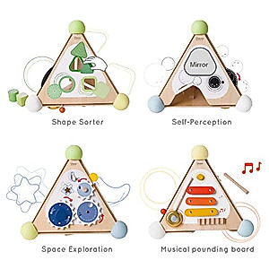 Classic World Wooden Activity Cube, Black Discs, Mirror, Shape Sorter, Space Gear Activity Center for Baby