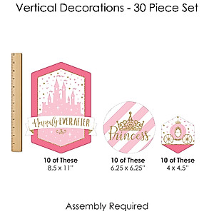 Big Dot of Happiness Little Princess Crown - Pink and Gold Princess Baby Shower or Birthday Party DIY Dangler Backdrop - Hanging Vertical Decorations - 30 Pieces
