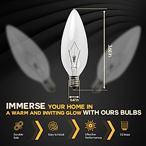 Seentech 12 Pack 25W 120V E12 Base B10 CTC Incandescent Light Bulbs, Transparent Candle Light Bulbs Perfect for Chandeliers, Ceiling Fan Lights, Pendants, Fireplace, Dimmable, Warm White 2700K