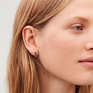 DoreenBox Black Enamel Small Hoop Earrings for Women, 18K Gold Plated Mini Huggie Earrings Hypoallergenic Cartilage Huggie Hoops Boho Jewelry Gift 12mm