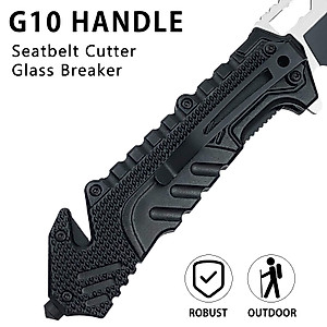 Wliybyo J29 Pocket Knife, 3 in 1 Folding Knife with Glass Breaker & Seatbelt Cutter, Pocket Knife for Men with Liner Lock, Survival Knife for Rescue