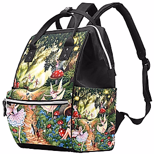 LORVIES Fairies and Mushrooms Diaper Bag Backpack, Large Capacity Muti-Function Travel Backpack