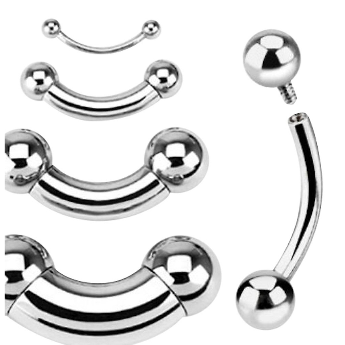 Lobal Domination 1pc 316L Steel Internally Threaded Bent Curved Barbell Bridge, PA, Eyebrow Ring (Gauge 10g - Length 12mm - Ball Size 5mm)