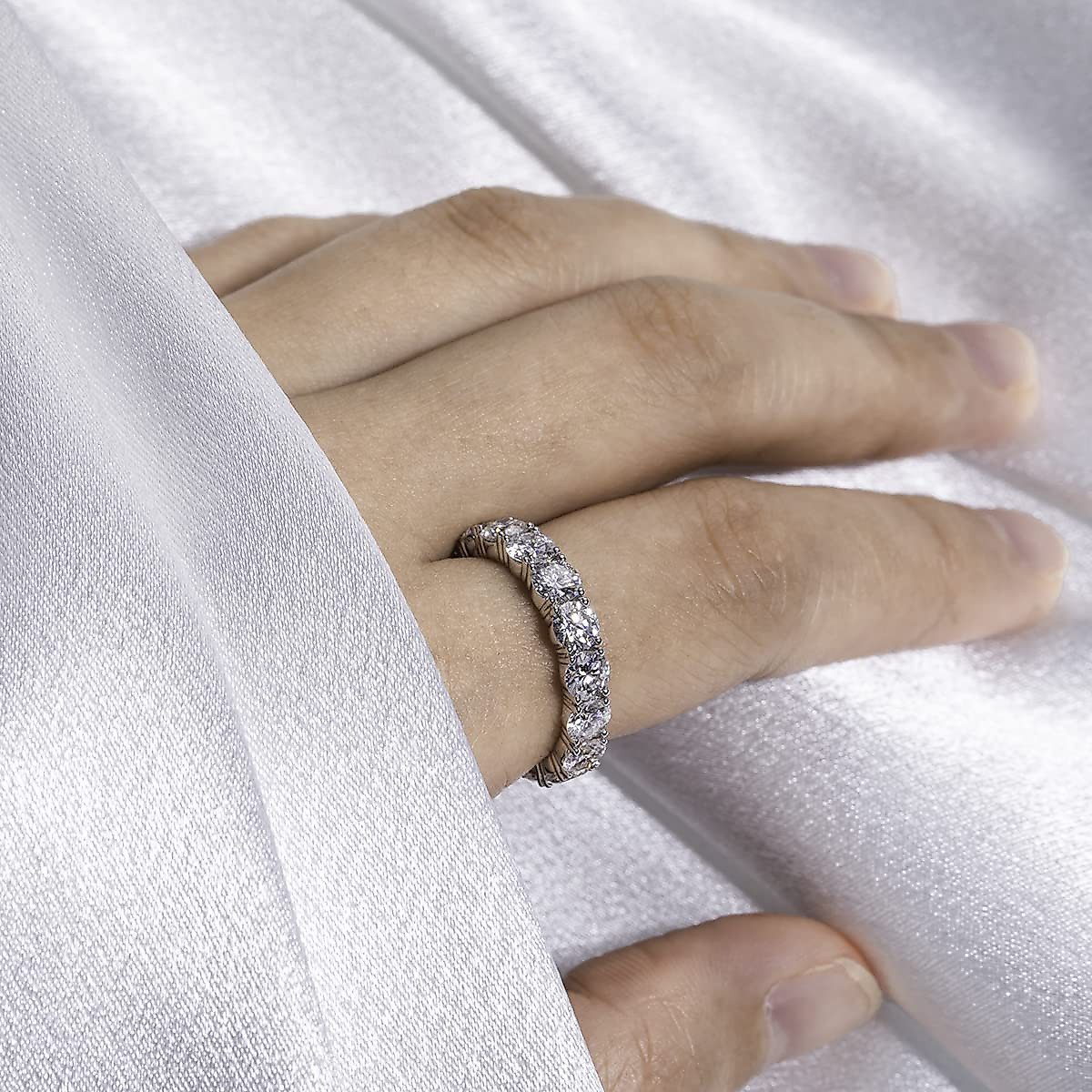 CADYNO Moissanite Eternity Ring, 5cttw D Color Lab Grown Created Diamond 14k Solid Real White Gold Eternity Wedding Band Ring for Women 8