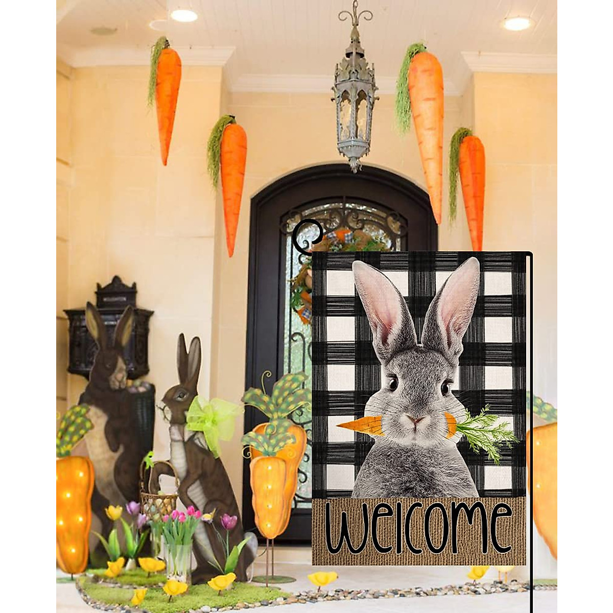 Buffalo Easter Garden Flag 12x18 Vertical Double Sided Welcome Spring Bunny Carrot Farmhouse Holiday Outside Decorations Burlap Yard Flag BW244