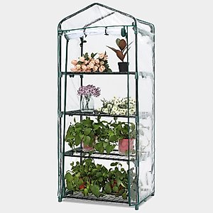 ABCCANOPY Mini Greenhouse, 4 Tiers Portable Gardening Greenhouse with Zippered Door for Indoor Outdoor Use (Transparent PVC Cover)