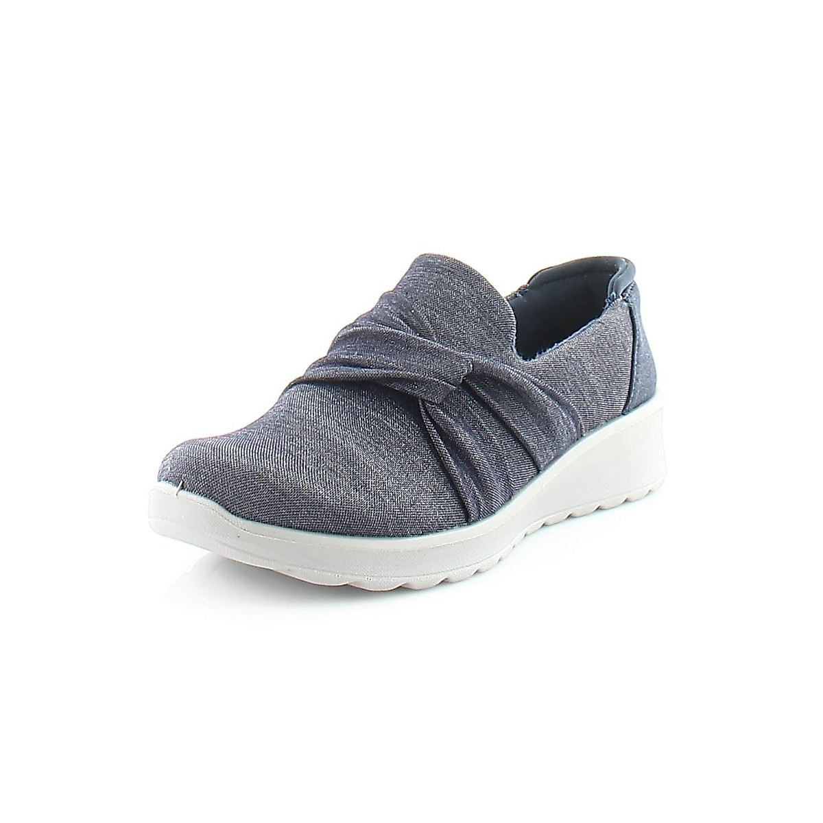 BZees Women's Glimmer Slip-Ons Loafer, Navy Blue Shimmer, 6.5 Wide