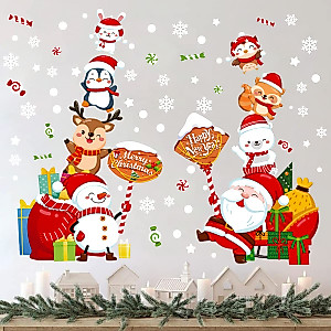 GGBOY Christmas Wall Decals, Santa Claus Christmas Wall Stickers Removable, Xmas Snowman Christmas Vinyl Wall Decal, Christmas Window Clings Stickers Decals for Wall Window Kid Room Bedroom Decoration
