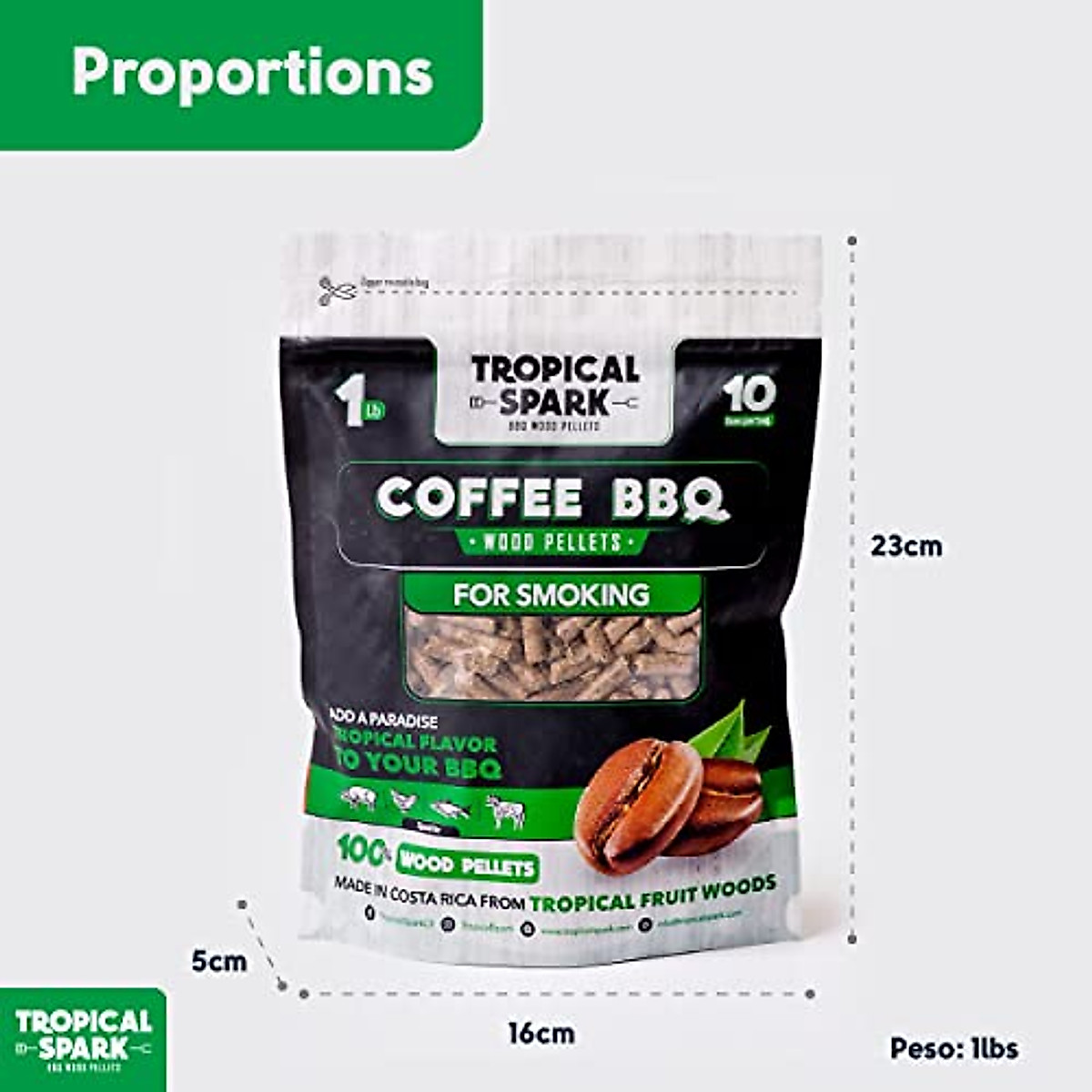 Tropical Spark Coffee Wood Pellets | Perfect for BBQ, Smoking, Grilling, Bake, Roast and Braise | Premium 100% All-Natural | 1 lb. Bag
