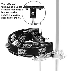 Hi Hat Tambourine Half Moon Hand Bell Rattle Double Row Bells with Mounting Bracket for Drummers Guitarists