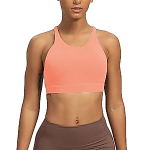 Aoxjox Women's Workout Sports Bras Fitness Medium-High Cross Back Sporty Padded Bra Yoga Crop Tank Top (Papaya, Small)