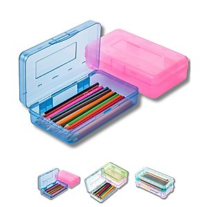 Mr. Pen- Pencil Box, 2 Pack, Assorted Color for Kids, Plastic Hard Pencil Case, School Supply Crayon Small Storage Box