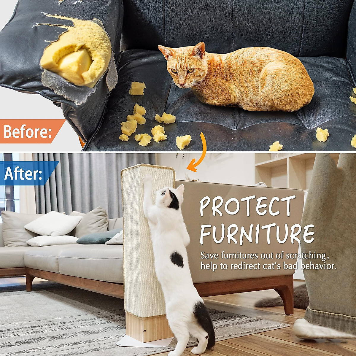 PETKARAY Cat Scratcher, Sisal Corner Scratching Post, Cat Scratch Pad for Indoor Cats, Wall Scratcher Furniture Protector with Catnip (Large Size)