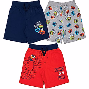 Sesame Street Elmo Grover Oscar The Grouch Baby Boys French Terry 3 Pack Shorts Blue/Grey/Red 24 Months