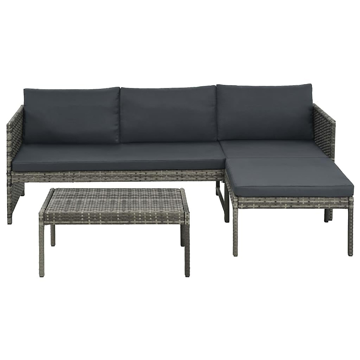 FurturHome 3 Piece Garden Lounge Set with Cushions | Outdoor Patio Furniture Sets with Tea Table | PE Rattan Sectional Patio Sofa Set | Patio Sofa Couch Conversation Set | Gray Poly Rattan