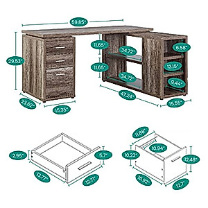 Naomi Home Ariel Executive L-Shaped Desk with Drawers - Large Modern Corner Computer Desk with Storage Drawers, Shelves, File Cabinet for Home Office - L Shape Desk Ideal for Work from Home - Natural