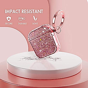 AHASTYLE AirPods Case for Women Girls Luxury Glittery, Glossy Hard Protective Case Cover Compatible with Apple AirPods 2 & 1(Rose Gold)