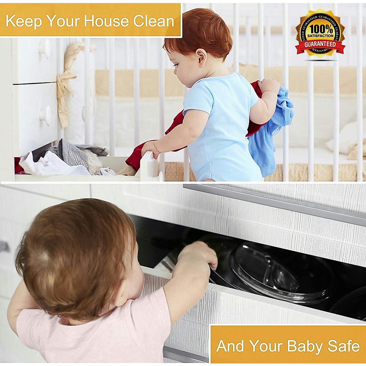 Mybabyly Baby Proofing Cabinet Locks – 12 pcs No Drill Baby Proofing Locks for Cabinets and Drawers with 4 Corner Protectors and 2 Covers – Adhesive Baby Cabinet Safety Latches - White