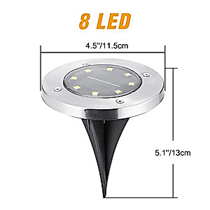 ODEETRONIC Solar Ground Lights, 12 Pack 8 LED Solar Disk Lights, Outdoor in-ground Light Waterproof, Flat Solar Light, Round Solar Puck Light for Landscape, Pathway, Yard, Garden, Walkway, Cool White