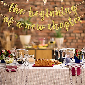 The Beginning Of A New Chapter Banner, Baby Shower, Graduation, Retirement, Farewell, Wedding Decorations, Gold Glitter