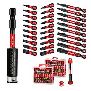 Geinxurn 30 Pieces (T7-T40) Impact Screwdriver Bit Set, Magnetic Multi-Torx Head Power Bits,S2 Alloy Steel Star Bits with 1 Pc Impact Bit Holder and Storage M-Box