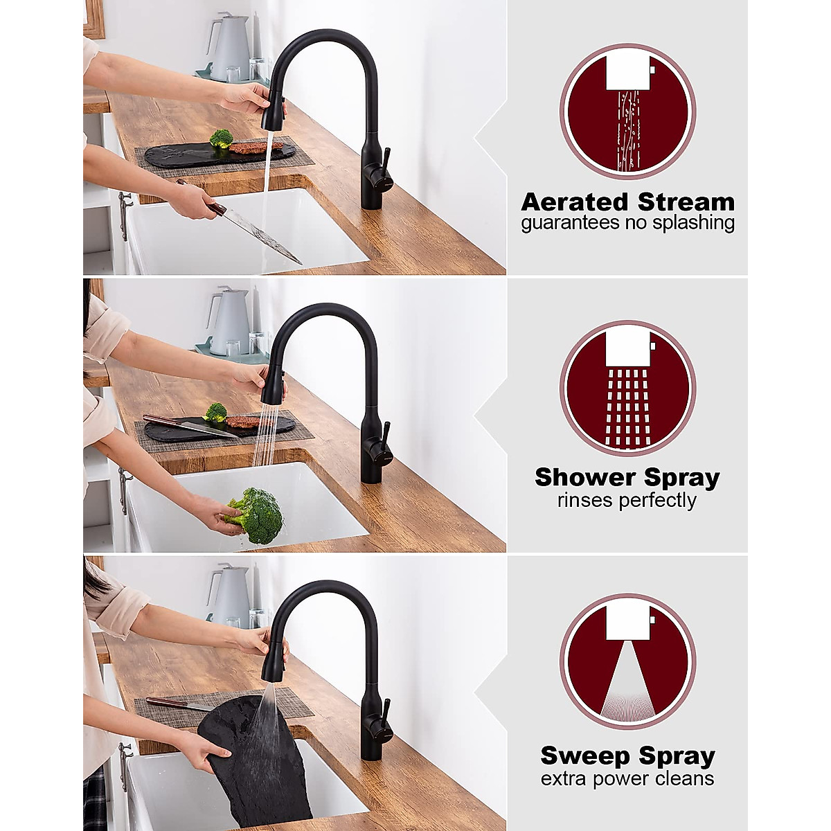 Darnok 79722MB Colin Black Kitchen Faucet with Pull Down Sprayer, 16-inch High-arc Magnetic Docking Kitchen Sink Faucet, Matte Black