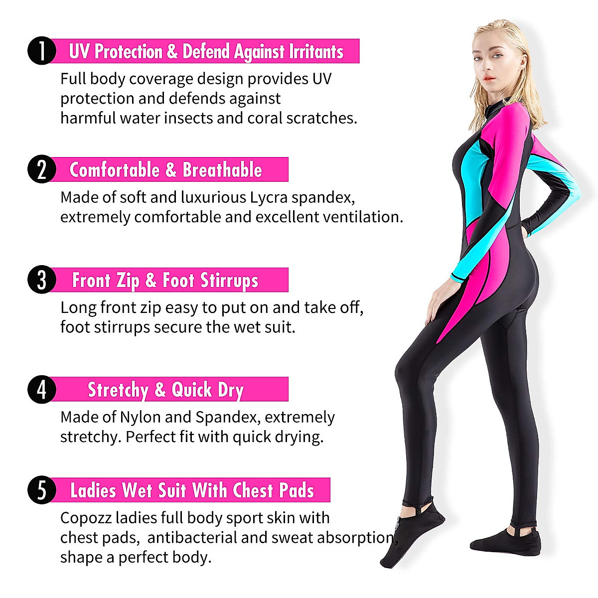 COPOZZ Dive Skin, Diving Snorkeling Surfing Spearfishing Rash Guard-Full Body UV Protection - for Men Women Youth Thin Wetsuit Jellyfish Skin (Pink, Small for Women)